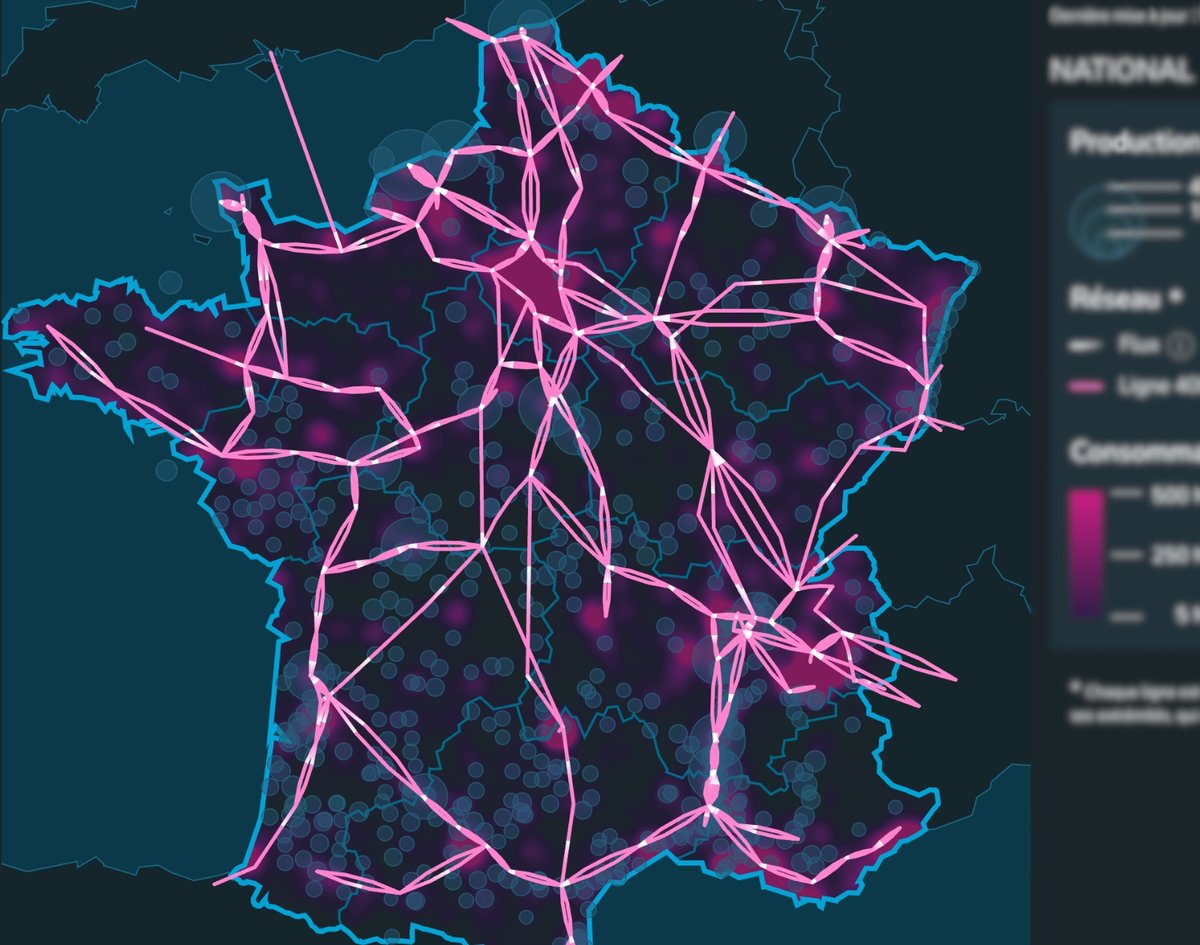 Cette carte animée montre les flux en direct sur le réseau électrique ...