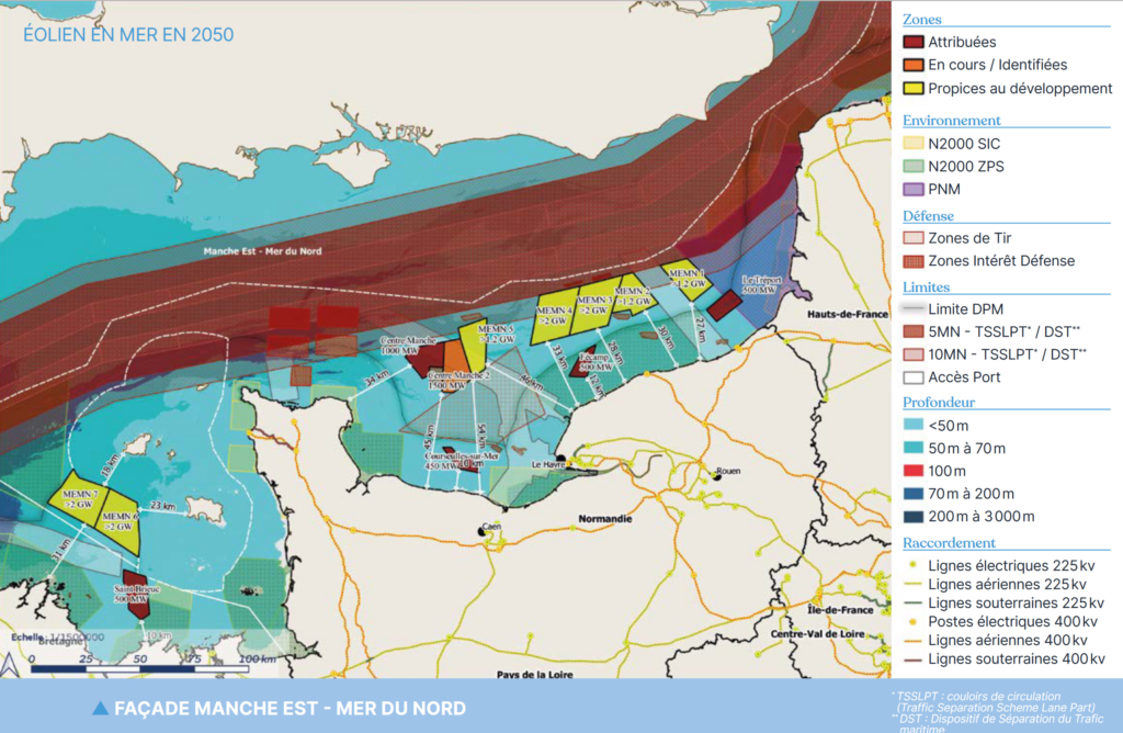 Voici la carte des 7 nouveaux parcs éoliens en mer imaginés en Normandie