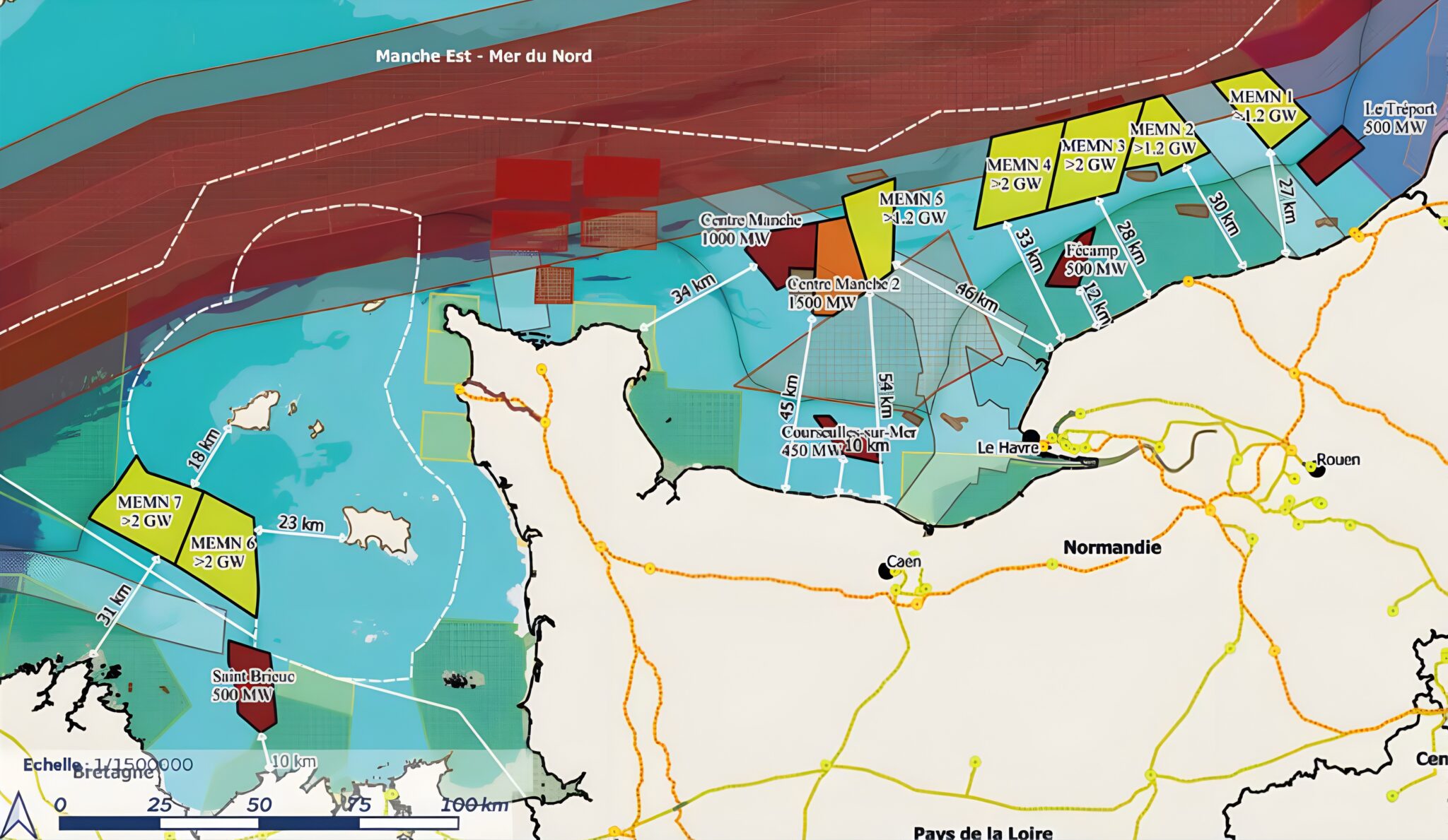 Voici la carte des 7 nouveaux parcs éoliens en mer imaginés en Normandie